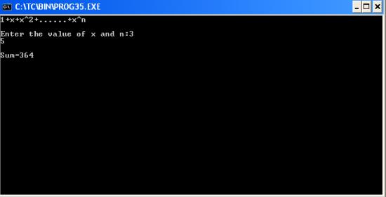 C program to find sum of series 1+x+x^2+......+x^n